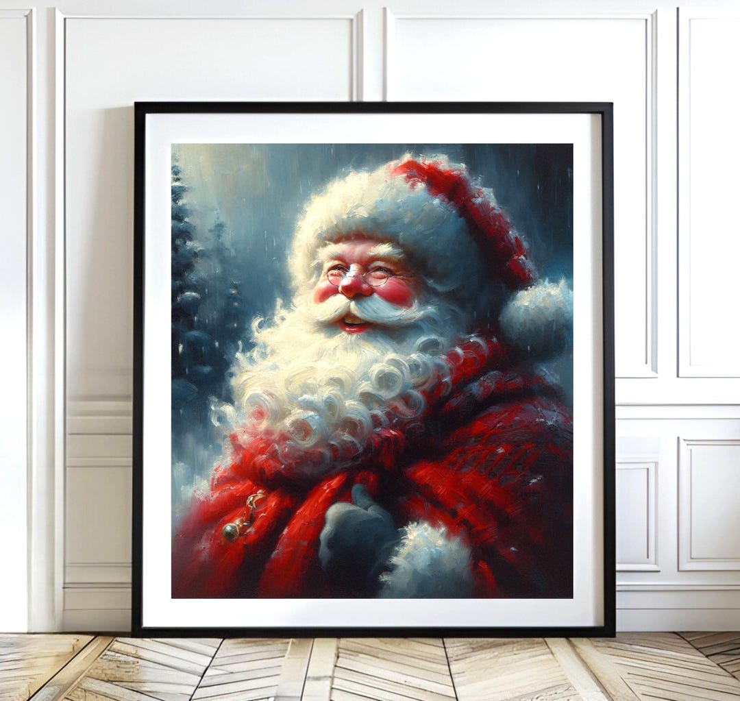 Printable Vintage Santa Claus Wall Art, Santa Painting, Christmas ...