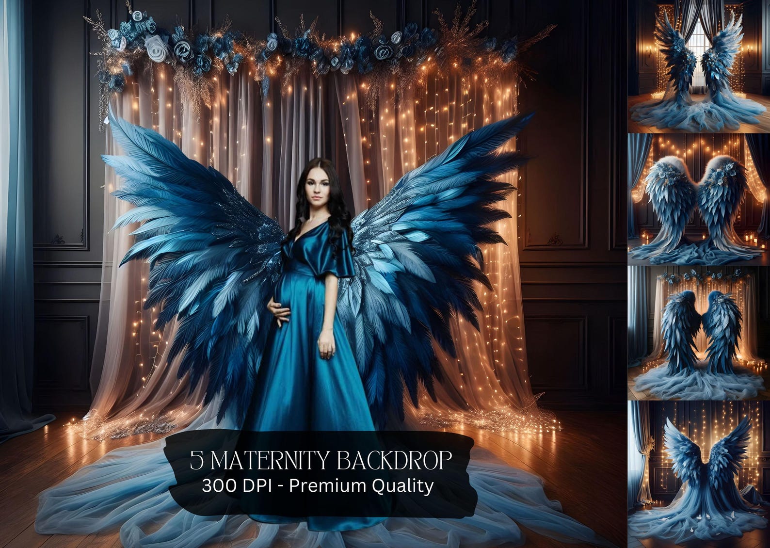 Blue Feather Angel Wings Maternity Backdrop: Photography Prop (digital ...