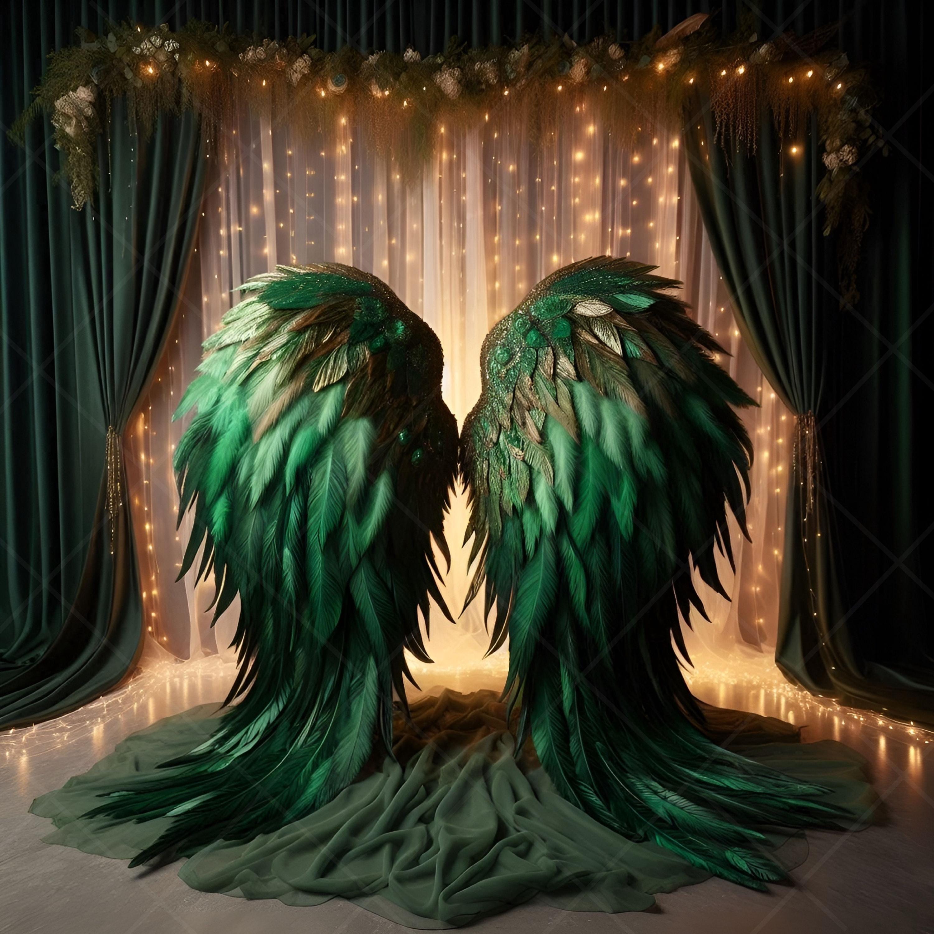 Green Angel Wings Maternity Backdrop: Fairy Lights Photo Overlay ...