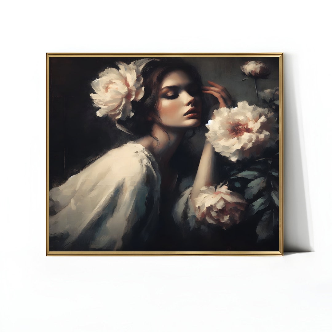 Antique Portrait Art, Moody Portrait Print, Woman Portrait Print, Dark ...