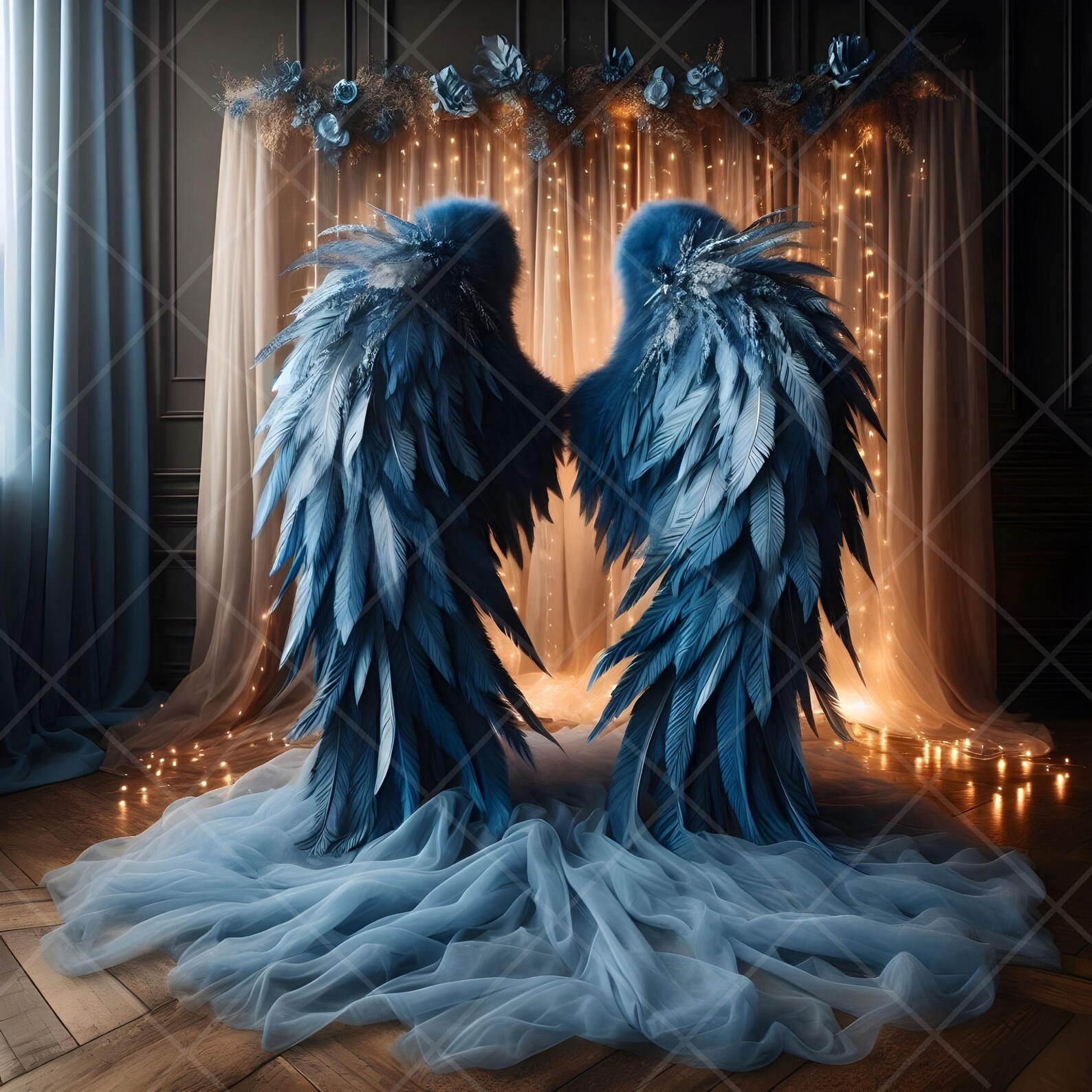 Blue Feather Angel Wings Maternity Backdrop: Photography Prop (digital ...