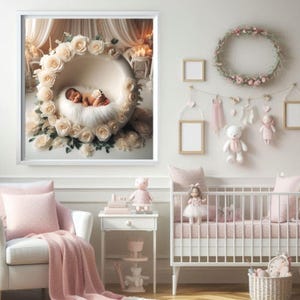 Newborn Digital Backdrop, Baby Girl Cream Flower Bed, Fine Art ...