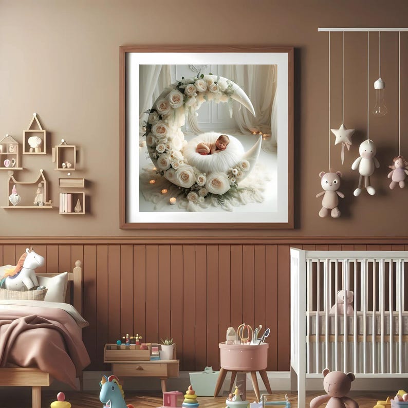 Floral Crescent Moon Newborn Photography Digital Backdrop (JPG Download ...