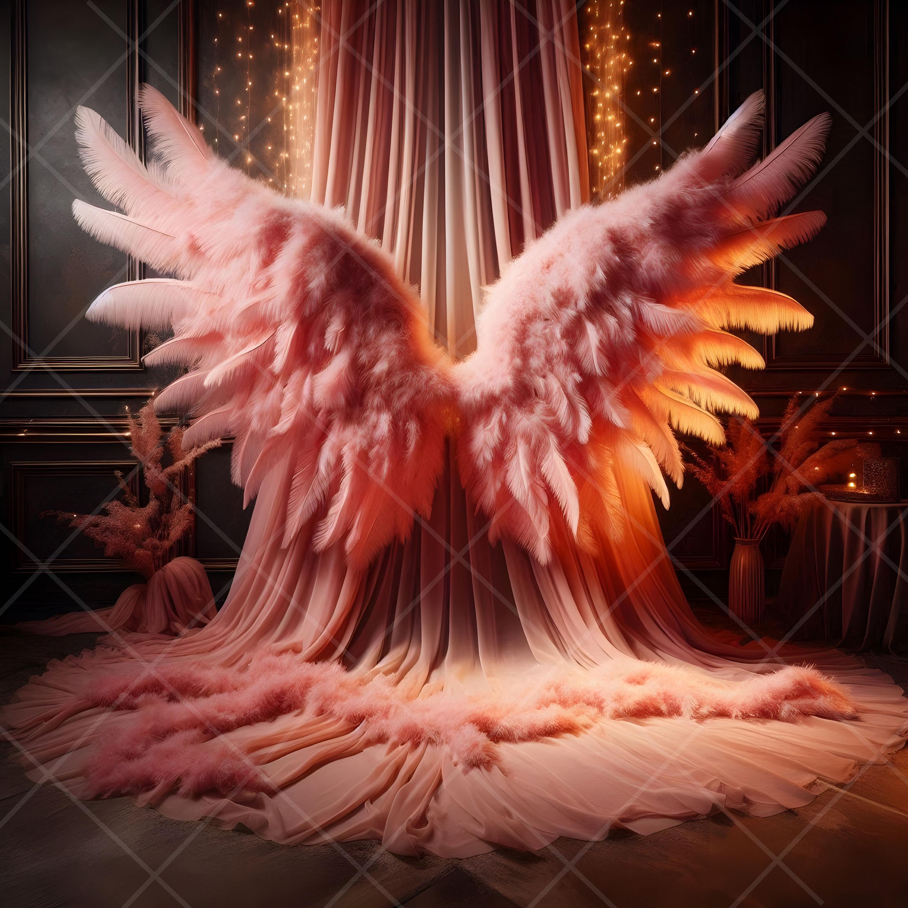 Pink Feather Angel Wings Maternity Photography Backgrounds (digital ...
