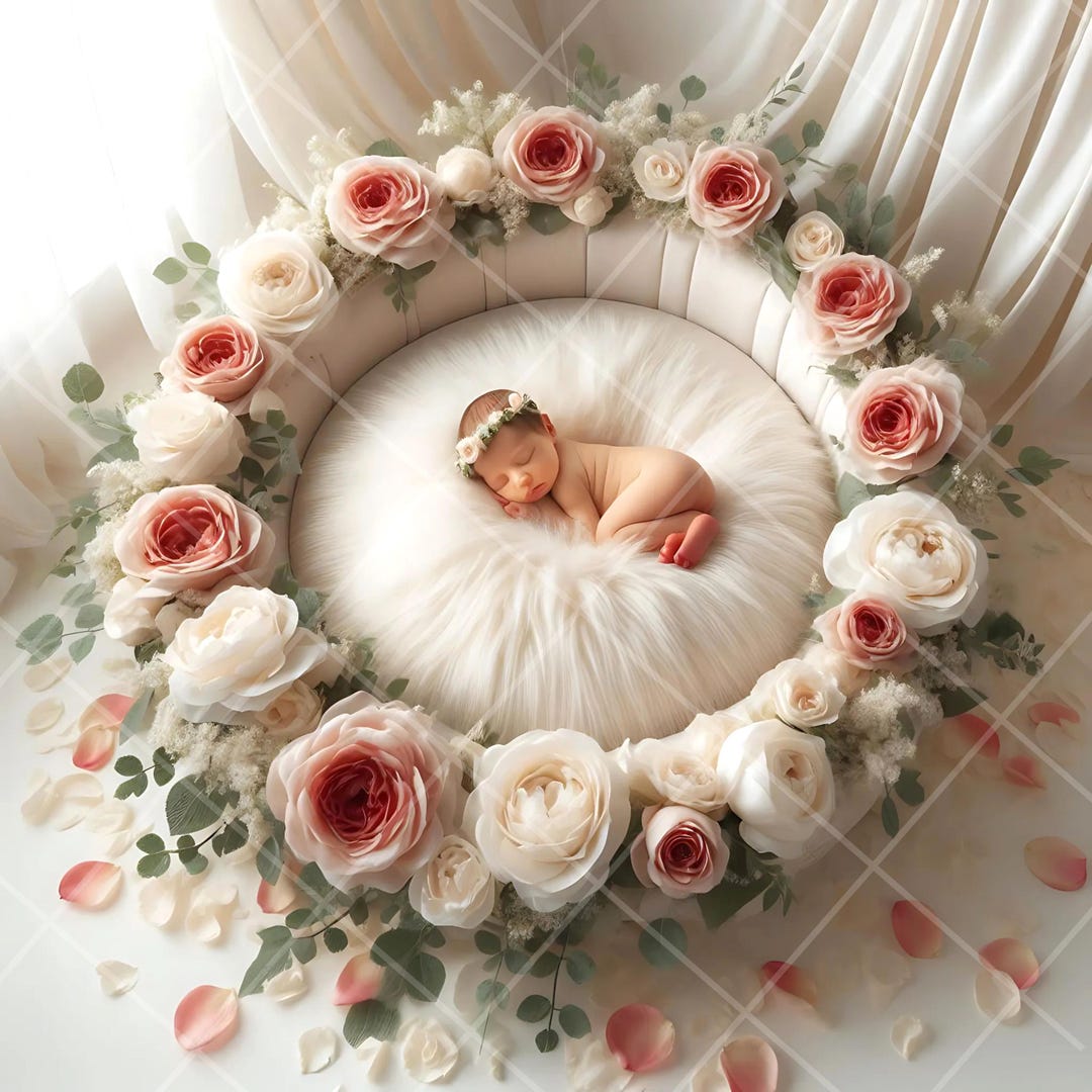 Newborn Digital Backdrop, Baby Girl Pink Flowers, Spring Floral ...