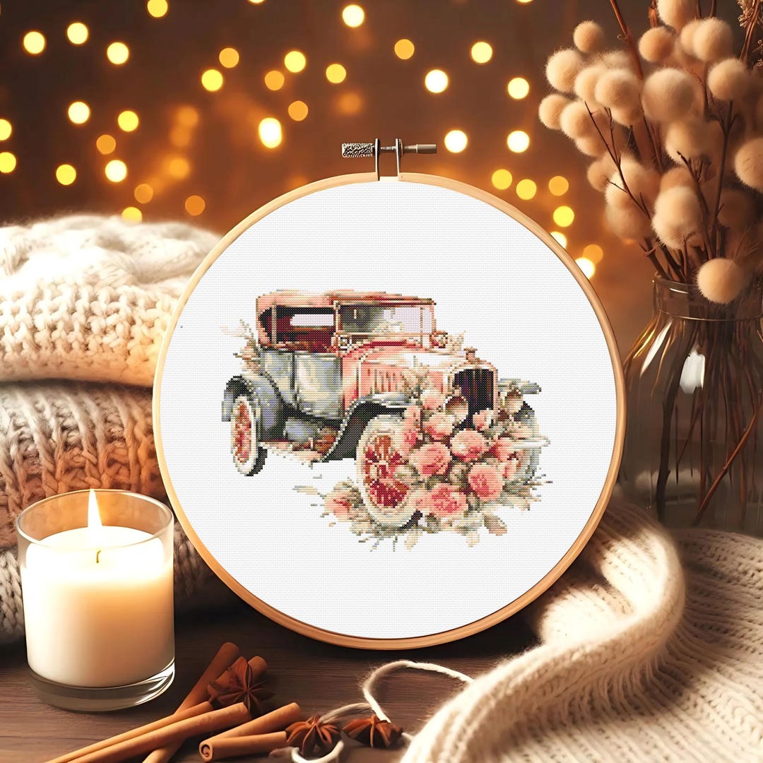 Car Cross Stitch Hand Embroidery, Vintage Auto Cross Stitch Pattern ...