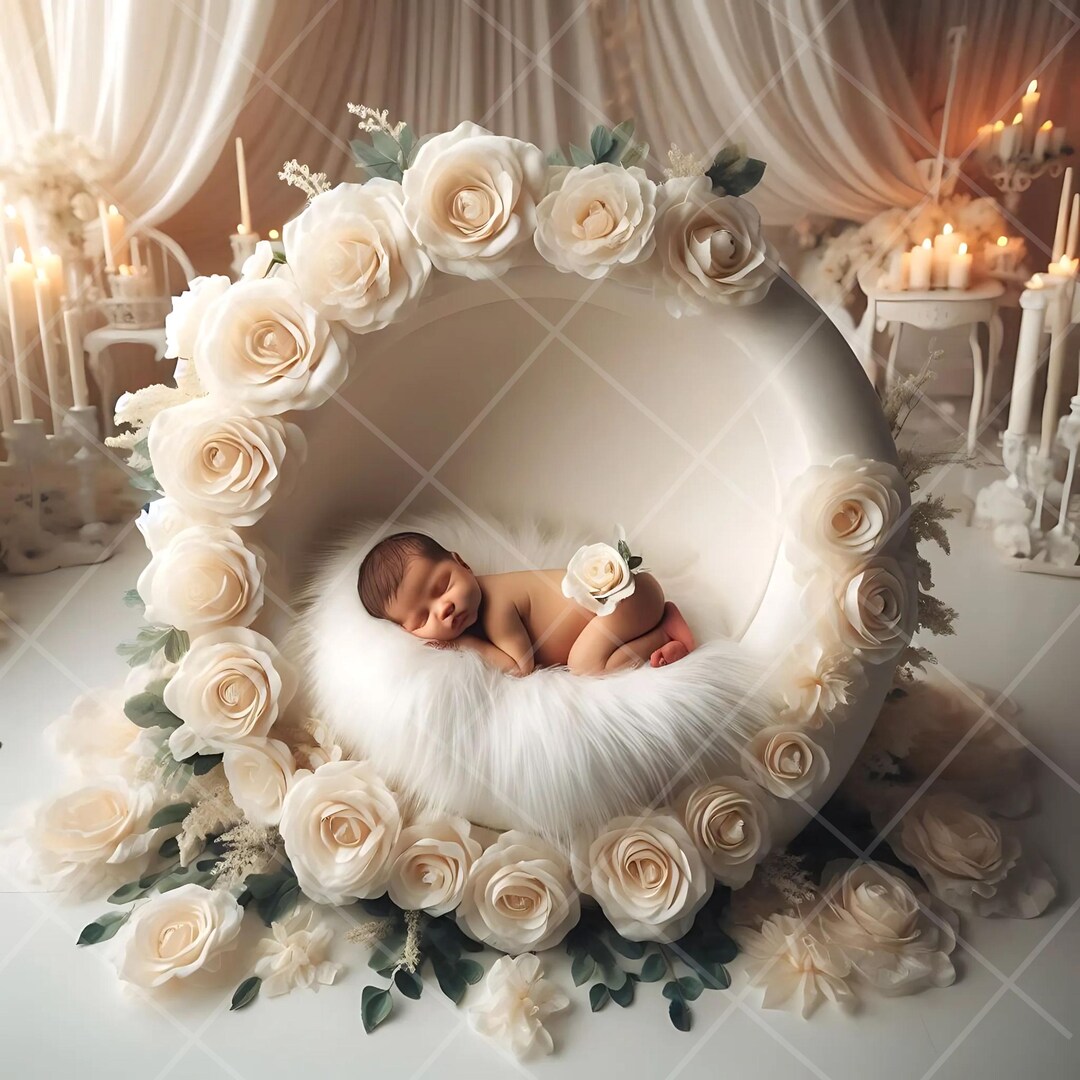 Newborn Digital Backdrop, Baby Girl Cream Flower Bed, Fine Art ...