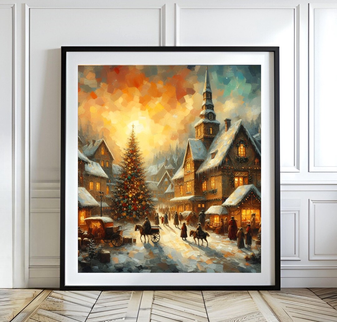 Victorian Christmas Town Art Print, Holiday Decor, Christmas Wall Art ...