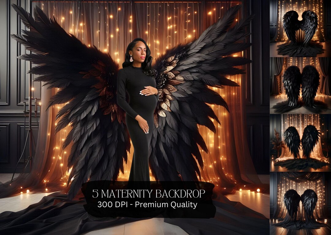 Maternity Angel Wings Photography Backdrop: Elegant Black Feathers ...