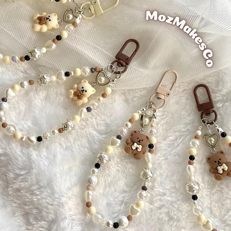 Teddy Bear Keychain, Kawaii Bears Bag Charms, Neutral Color Key Clip ...