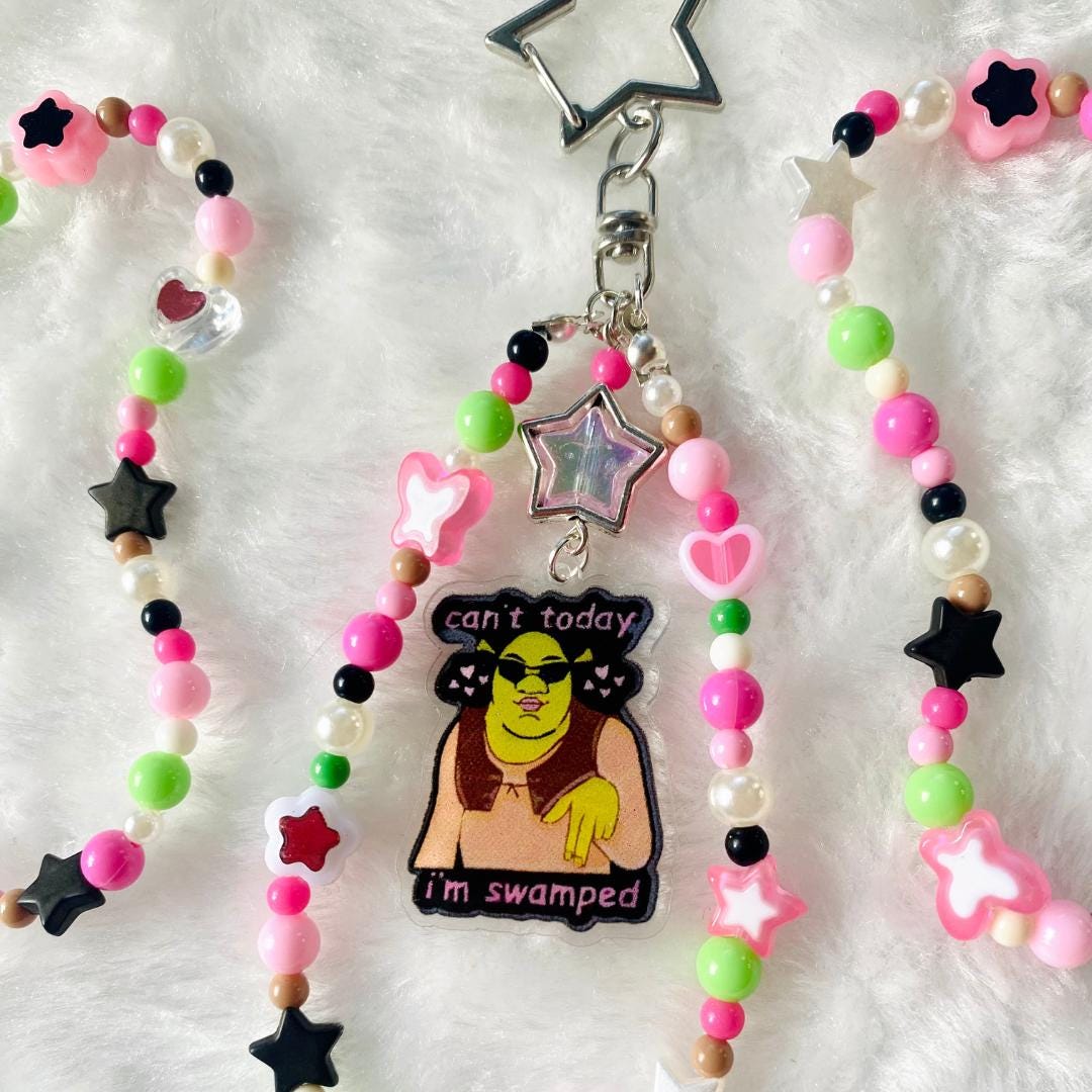Shrek Inspired Keychain: "i'm Swamped" Charm, Mixed Beads & Star Clip ...