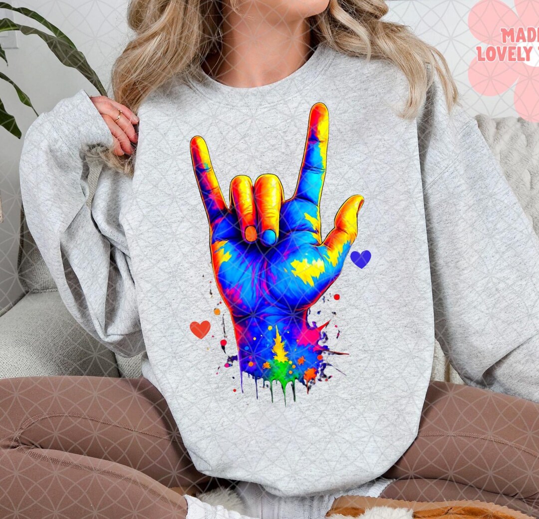 Colorful ASL I Love You Hand Sign PNG: Deaf Awareness Design (digital ...