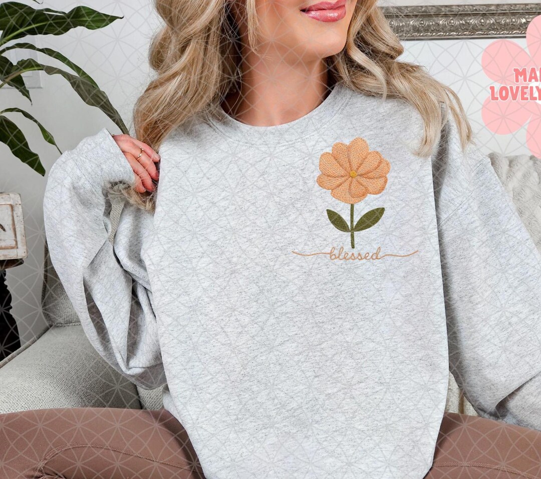 Faux Yarn Embroidered Floral Blessed PNG, Christian Sublimation Design ...