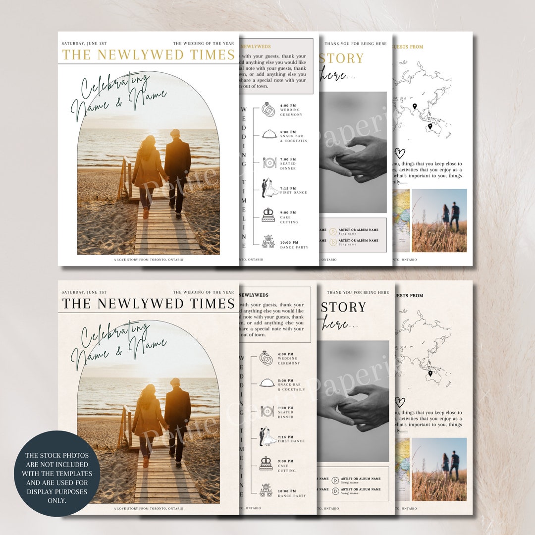 Plantilla de periódico de bodas de 4 páginas / Canva de periódico de ...