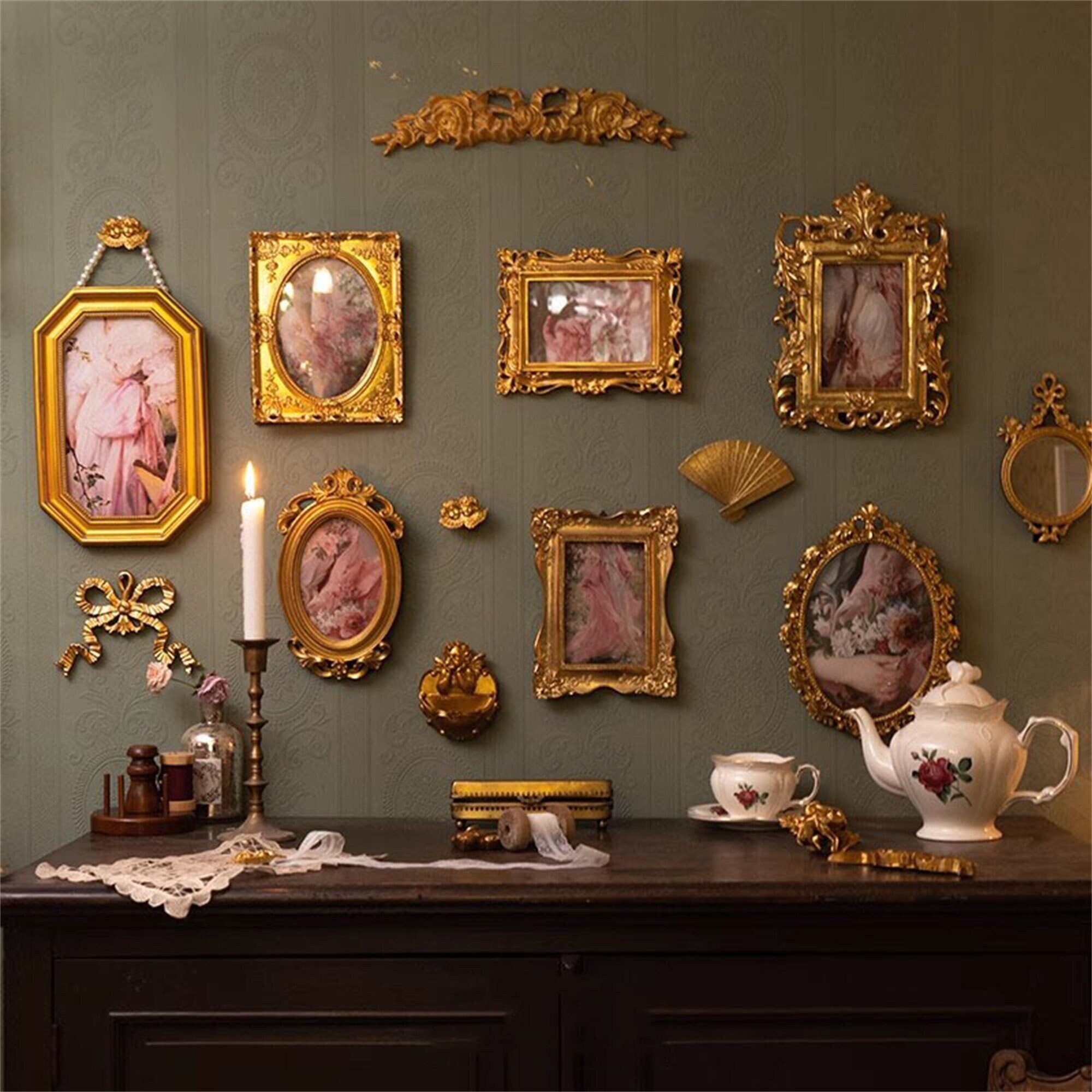 Wood Frame Floral Design Wall Mount Picture Frames Country - Etsy UK