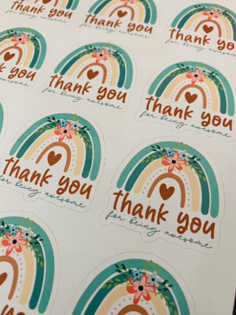 Awesome Thank You Sticker Sheet, Packing Materials, Rainbow, Cute, Gift ...