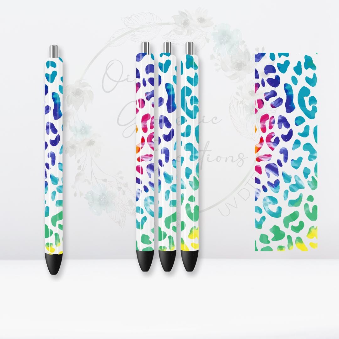 Rainbow Cheetah Print Pen UV DTF Decal, Pen Decal, Pen Wrap, Ball Point ...