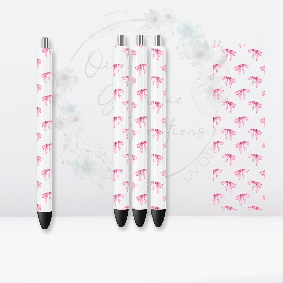 Pink Coquette Bows Pen UV DTF Decal, Pen Decal, Pen Wrap, Ball Point ...