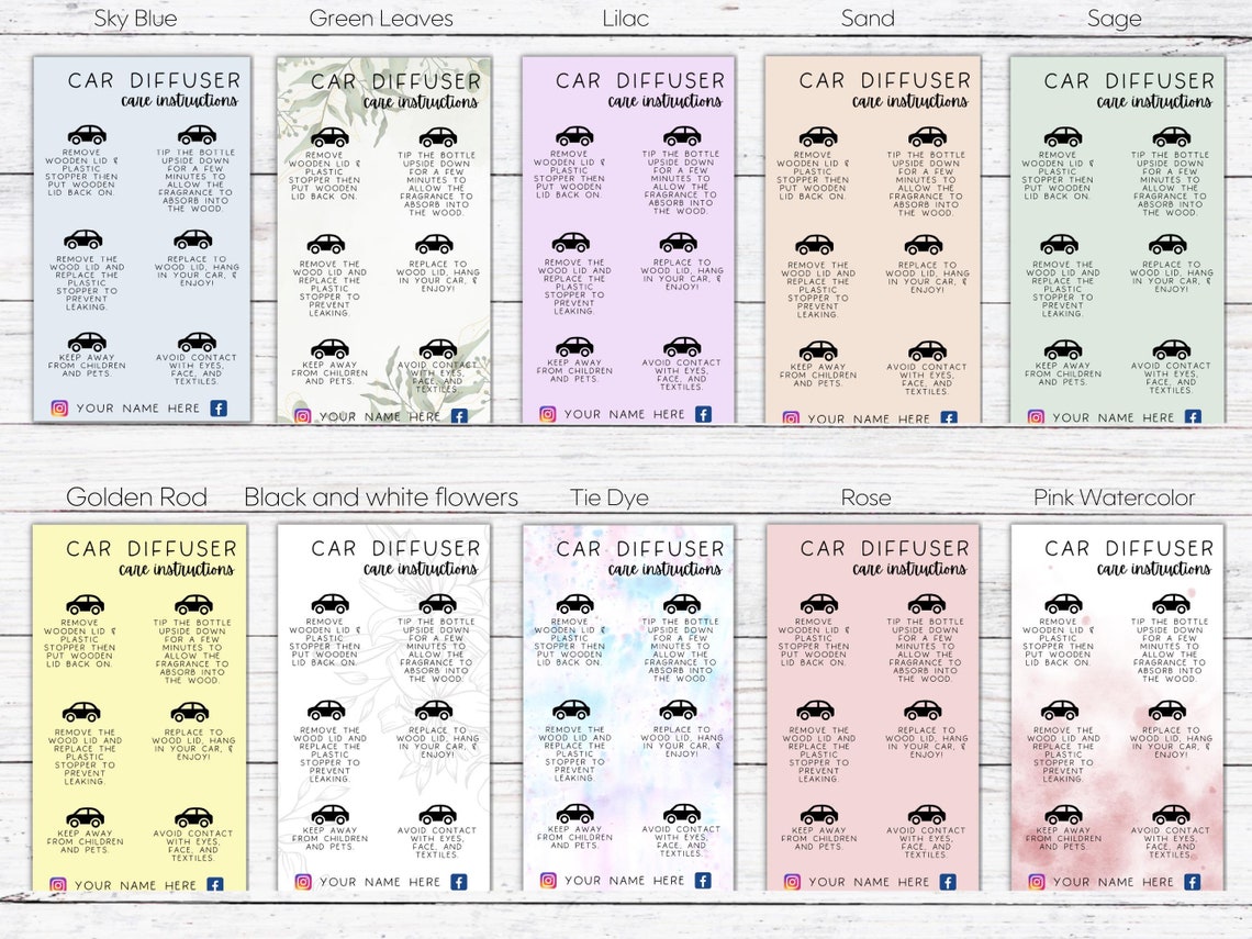 Car Diffuser Care Cards, Printed Care Card, Diffuser Care, Diffuser ...