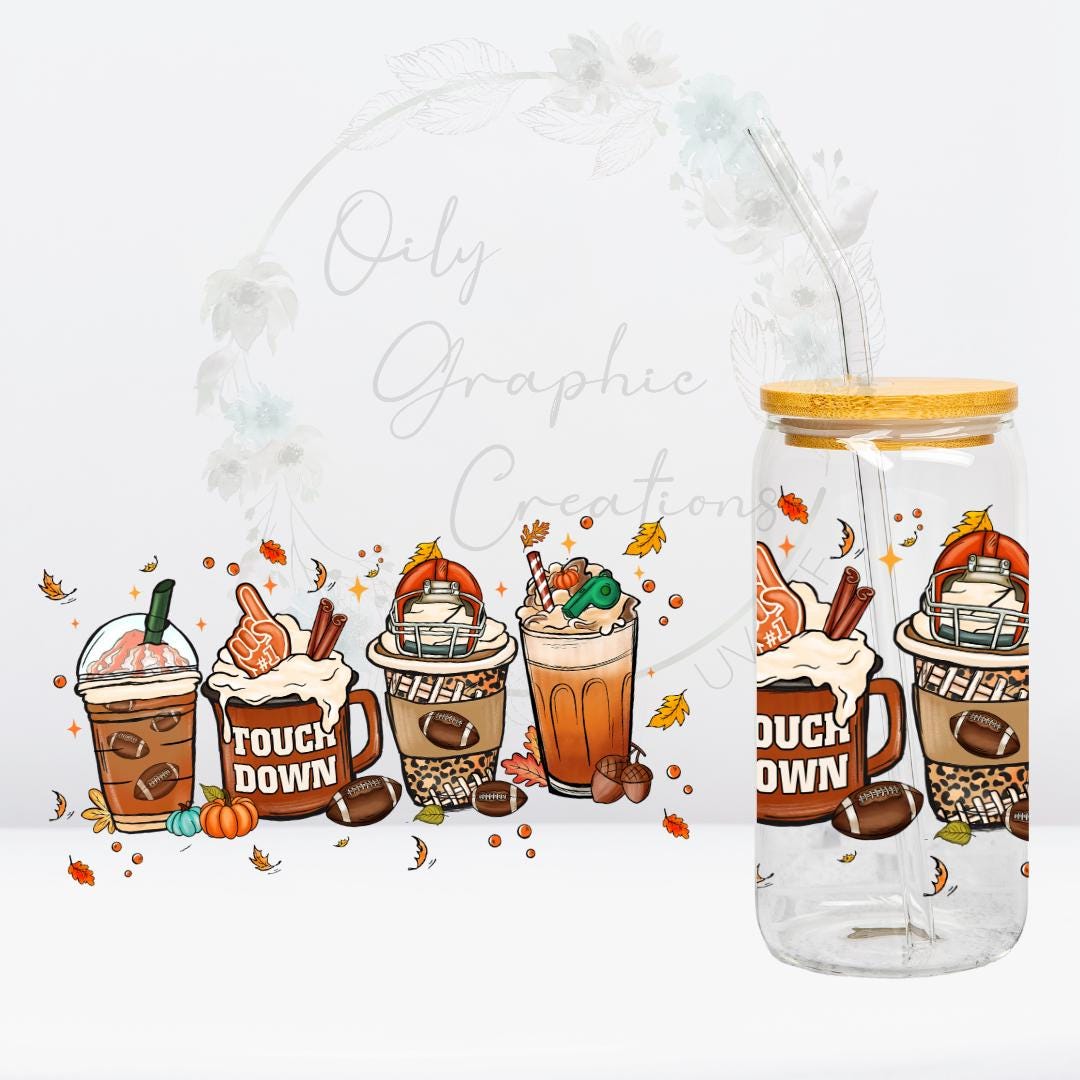 Touchdown Drinks UV DTF Wrap, 16oz Glass Can Wrap, Glass Cup, Transfer ...