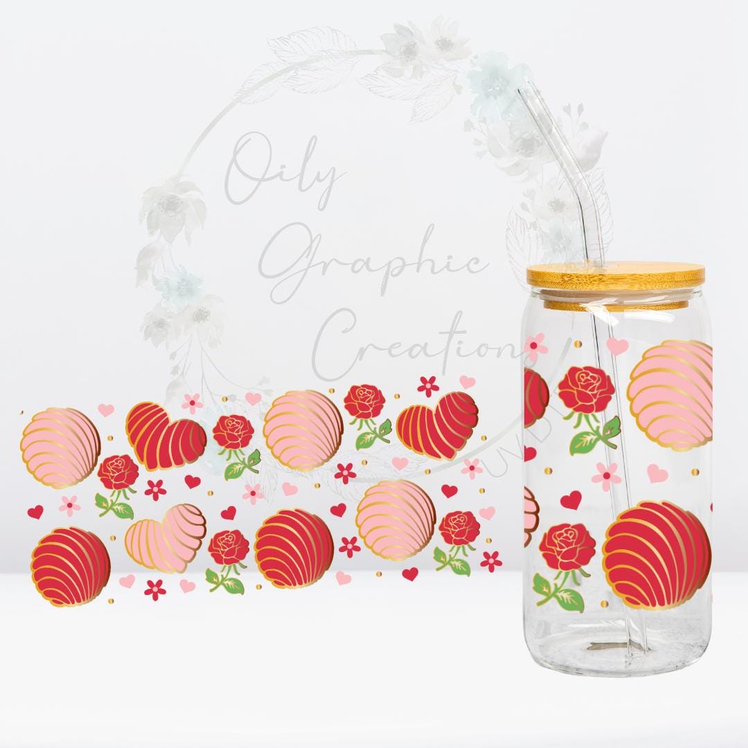 Roses and Conchas UV DTF Wrap, 16oz Glass Can Wrap, Glass Cup, Transfer ...