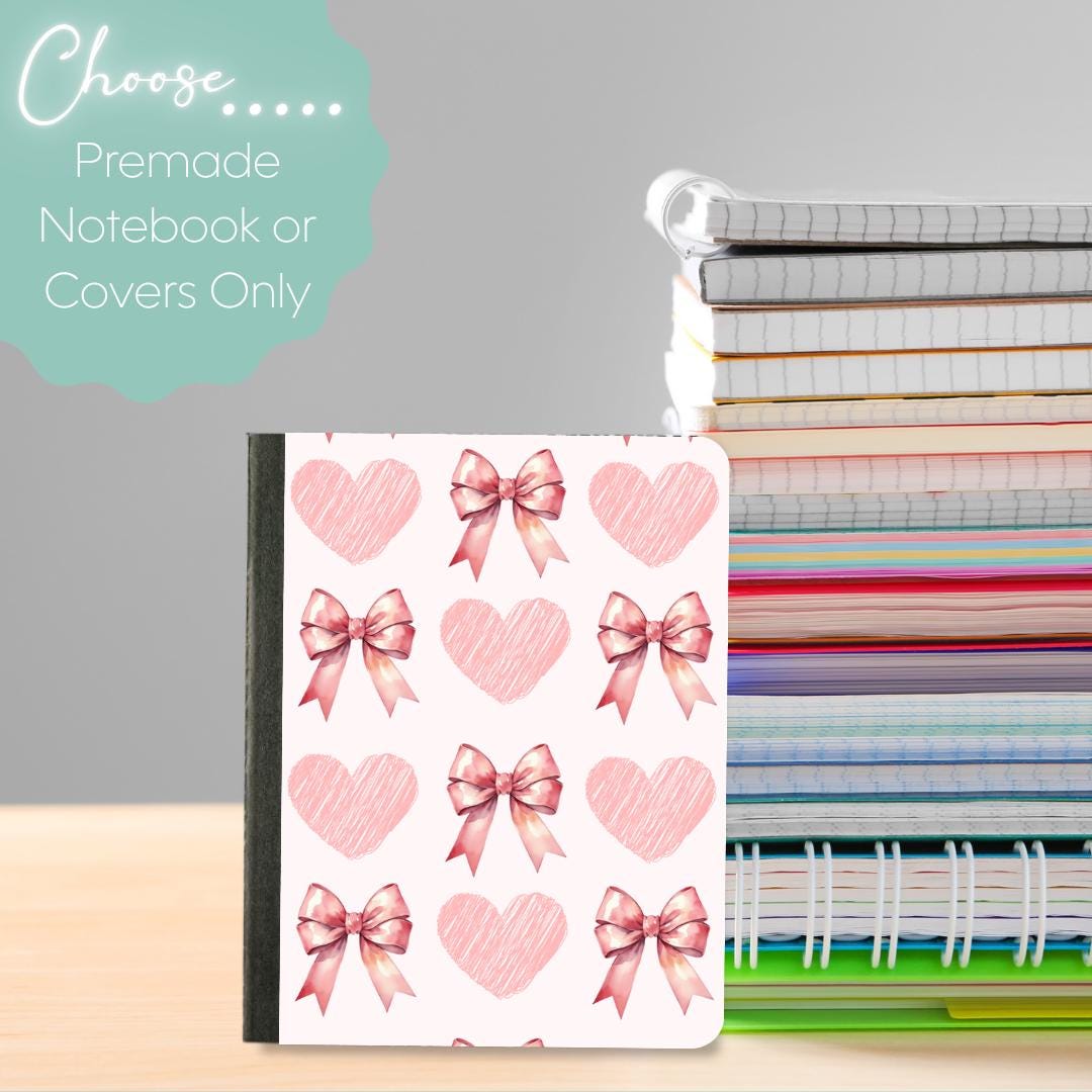 Pink Bows & Hearts Mini Composition Notebook and Covers, School ...