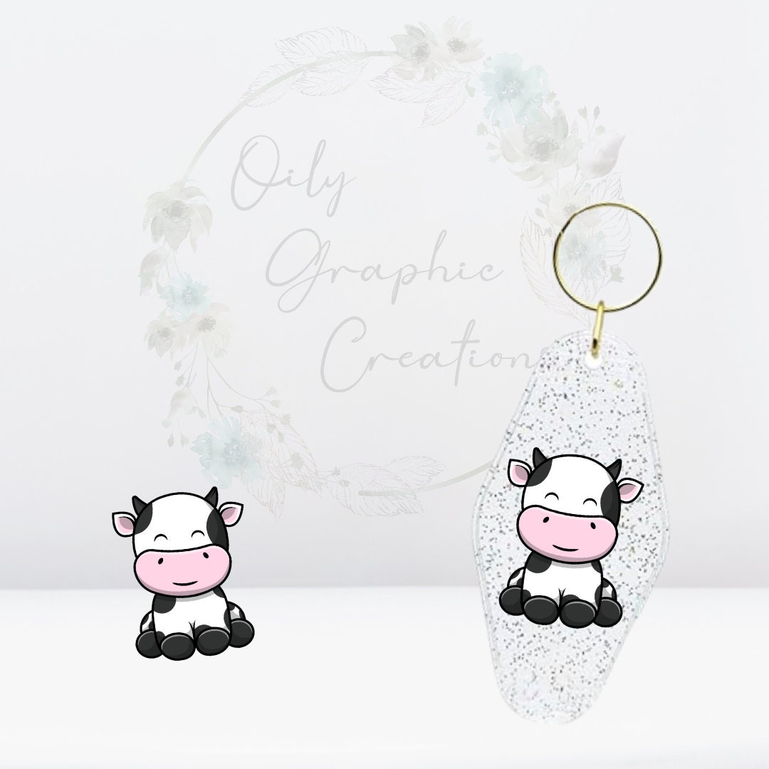 Cute Cow Smile UV DTF Keychain Decal, Keychain Decal, Hotel Style ...
