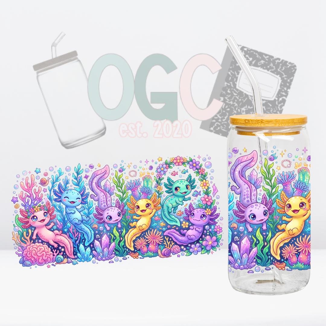 Axolotl Group 1 UV DTF Wrap, 16oz Glass Can Wrap, Glass Cup, Transfer ...