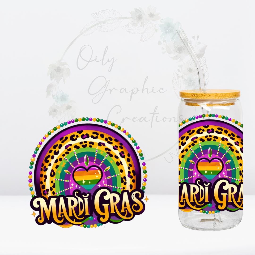 Mardi Gras Rainbow UV DTF 4in Decal, 16oz Glass Can Decal, Glass Cup ...