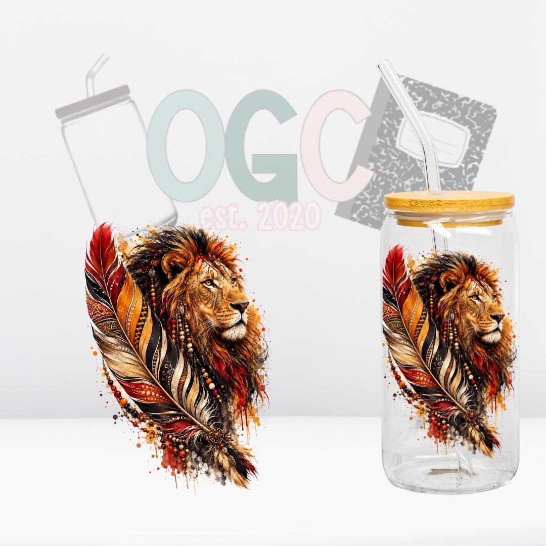 Lion Feather UV DTF 4in Decal, 16oz Glass Can Decal, Glass Cup, Decal ...