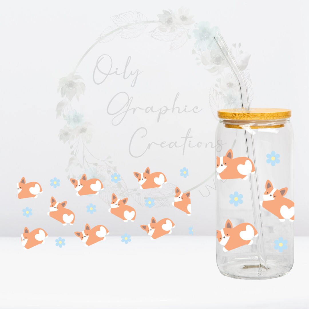 Corgi Pattern UV DTF Wrap, 16oz Glass Can Wrap, Glass Cup, Transfer ...