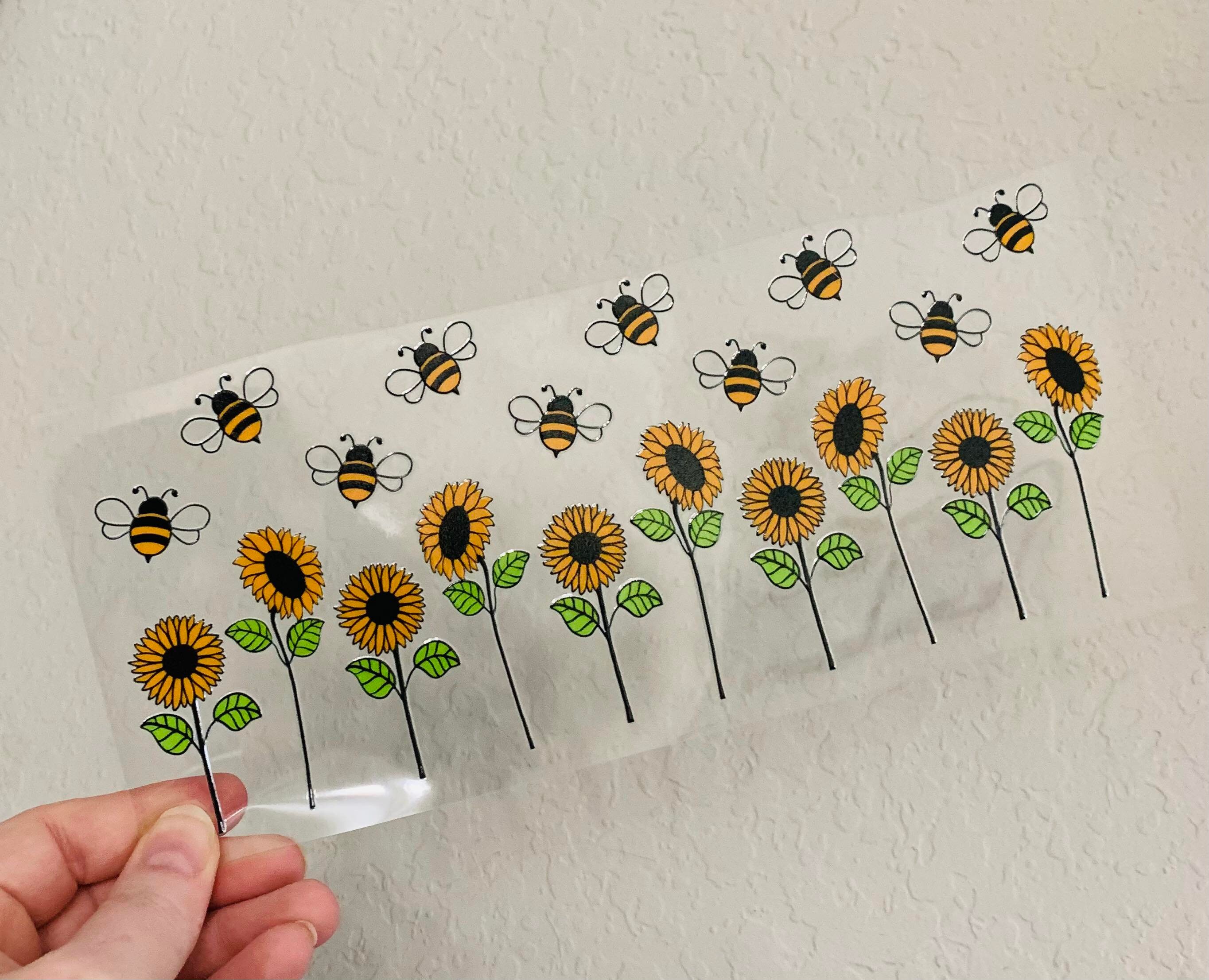Sunflowers and Bees UV DTF Wrap, 16oz Glass Can Wrap, Glass Cup ...
