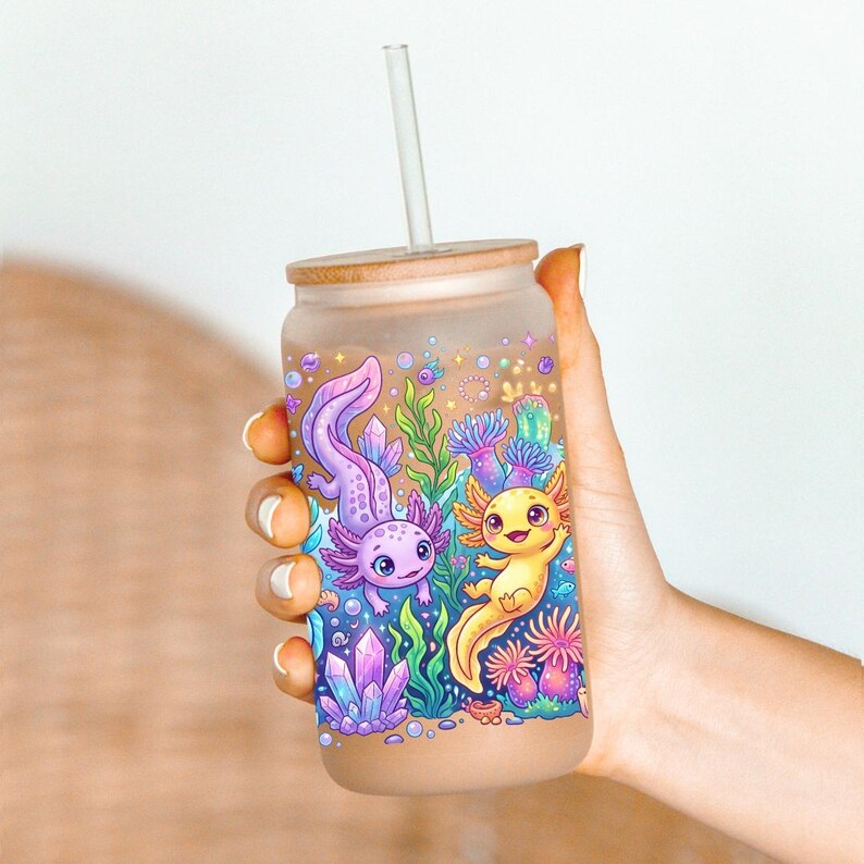 Axolotl Group 1 UV DTF Wrap, 16oz Glass Can Wrap, Glass Cup, Transfer ...