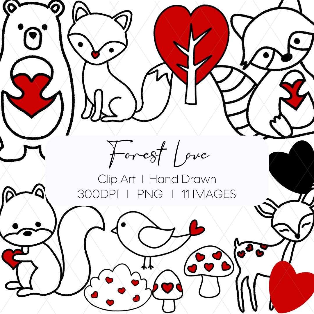 Forest Love Clip Art Bundle, Hand Drawn, Images, PNG, Files, Digital ...