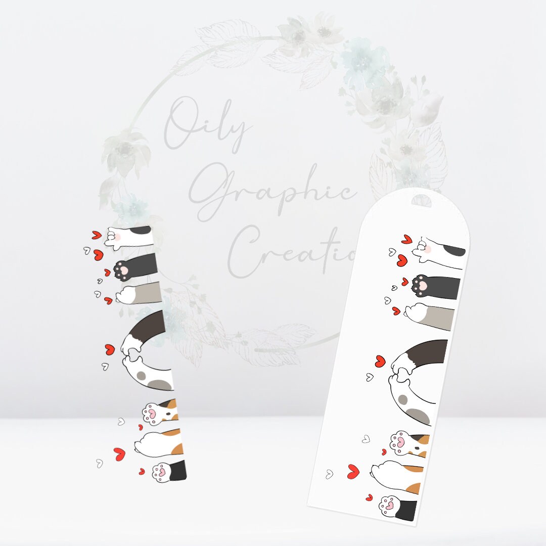 Cat Paws Love UV DTF Bookmark Decal, Bookmark, Book, Reading, Decal ...