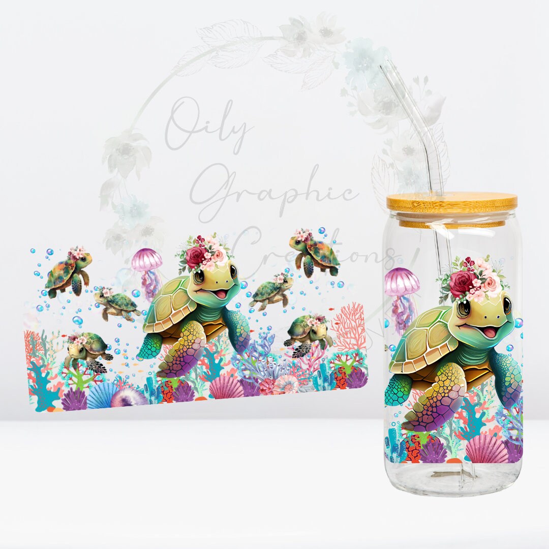 Sea Turtles UV DTF Wrap, 16oz Glass Can Wrap, Glass Cup, Transfer ...