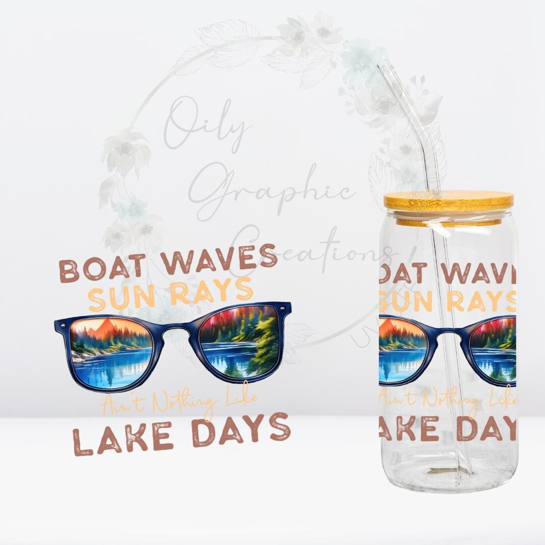 Boat Waves Lake Days UV DTF 4in Decal, 16oz Glass Can Decal, Glass Cup ...