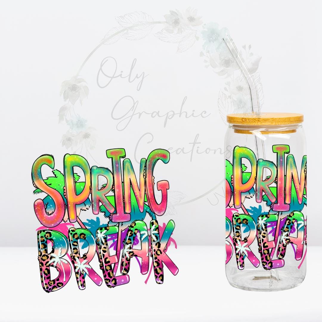 Spring Break Palm Trees UV DTF 4in Decal, 16oz Glass Can Decal, Glass ...