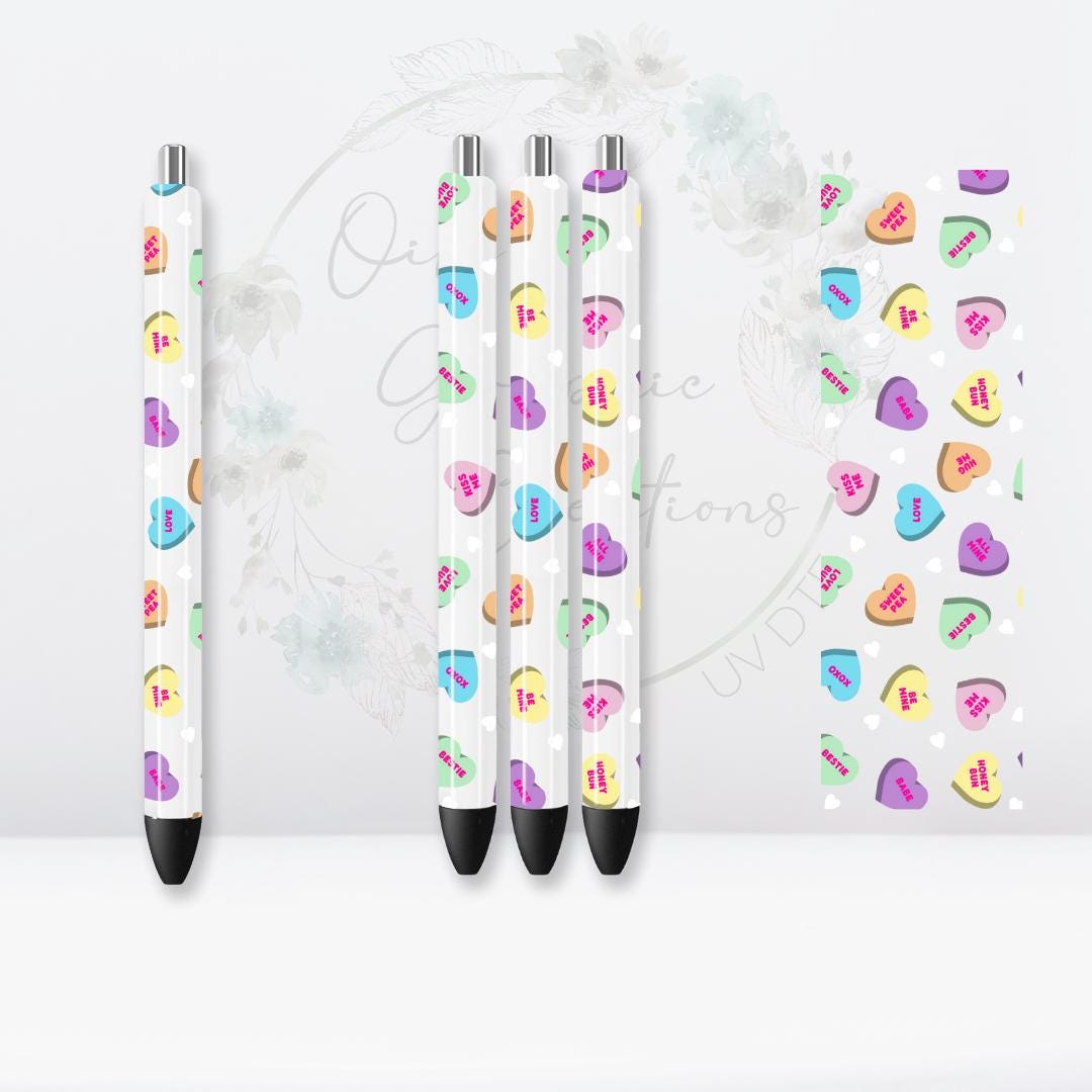 Candy Hearts Pen UV DTF Decal, Pen Decal, Pen Wrap, Ball Point Pen ...