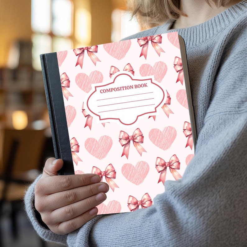 Pink Bows and Hearts Composition Notebook & Covers, School Supplies ...