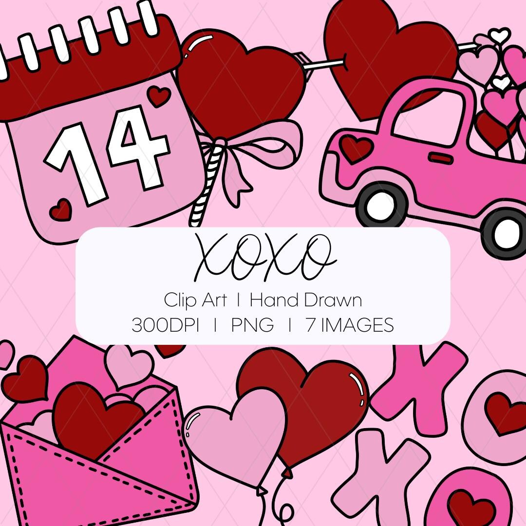 XOXO Clip Art Bundle, Hand Drawn, Images, PNG, Files, Digital Download ...