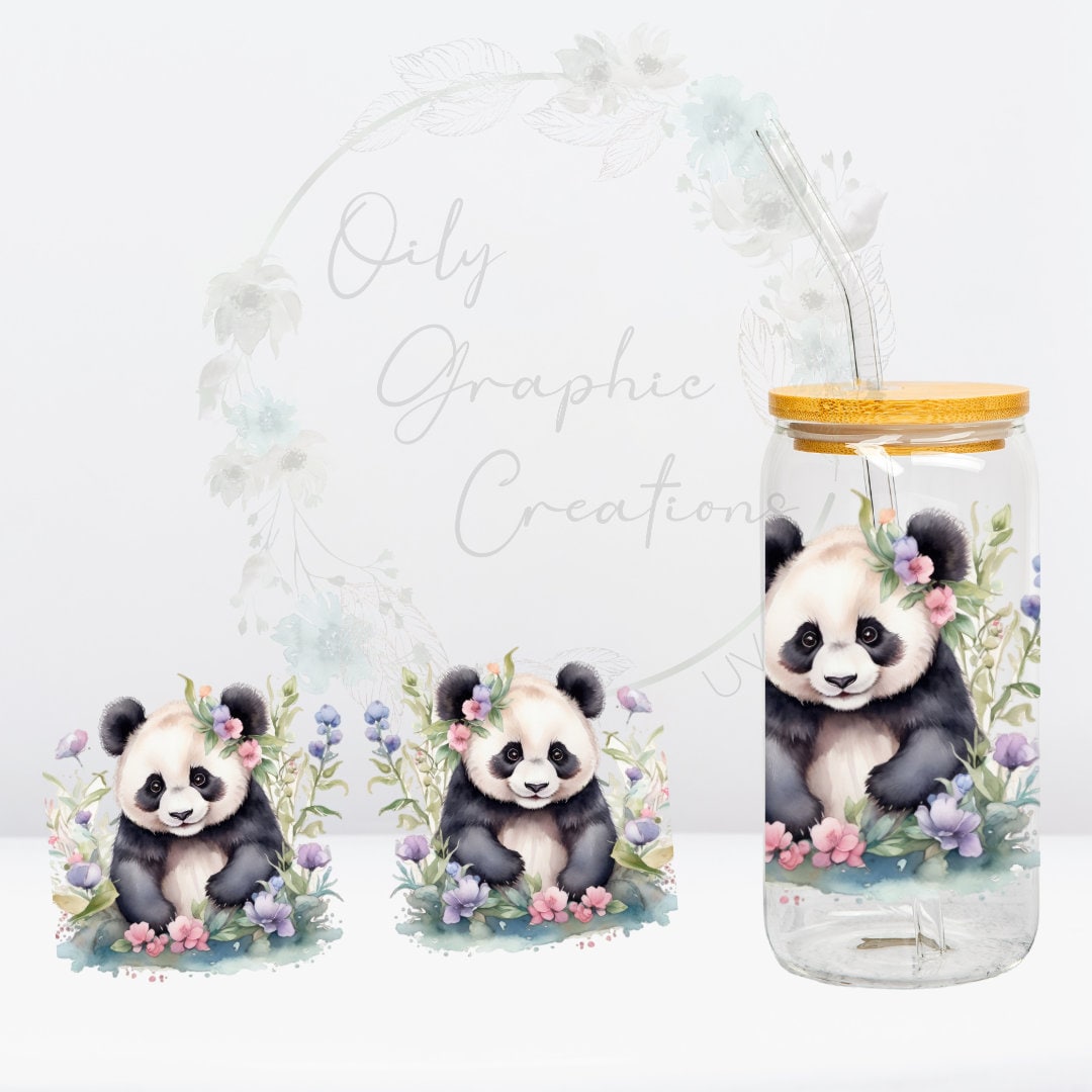 Two Pandas UV DTF Wrap, 16oz Glass Can Wrap, Glass Cup, Transfer, Wrap ...