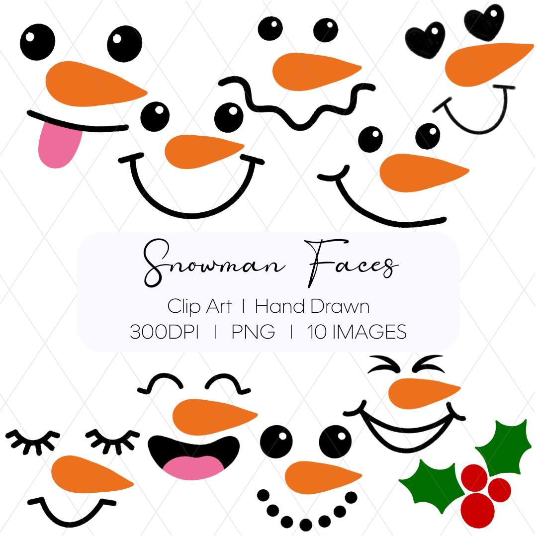 Snowman Faces Clip Art Bundle, Hand Drawn, Images, PNG, Files, Digital ...
