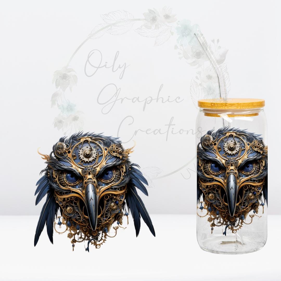 Steampunk Bird UV DTF 4in Decal, 16oz Glass Can Decal, Glass Cup, Decal ...