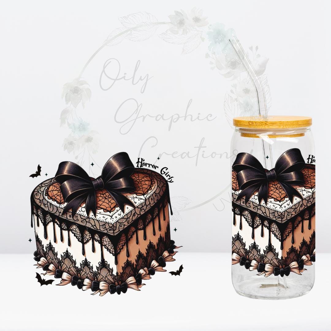 Horror Girly Cake UV DTF 4in Decal, 16oz Glass Can Decal, Glass Cup ...