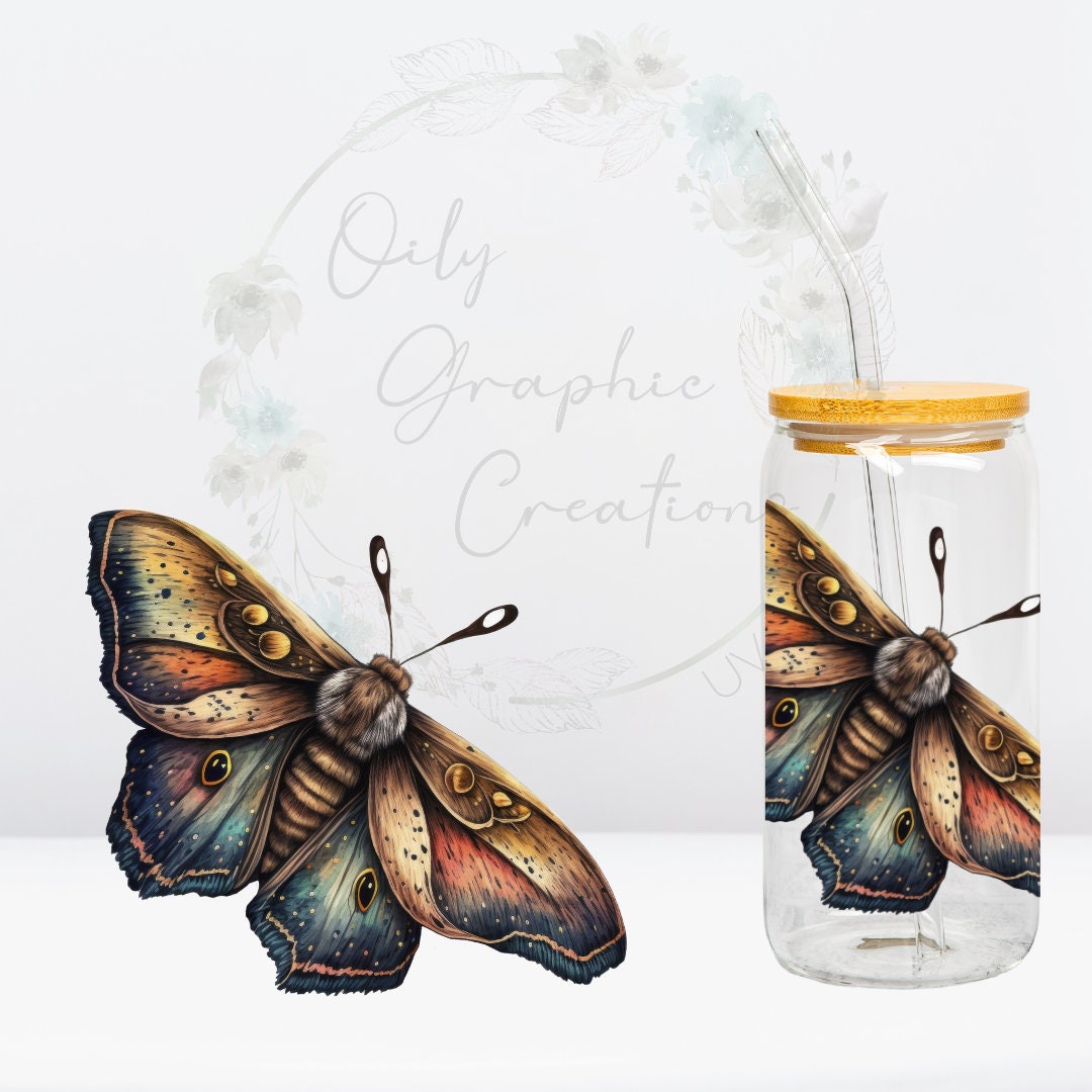 Moth 2 UV DTF Decal, 16oz Glass Can Decal, Glass Cup, Decal, Wrap ...