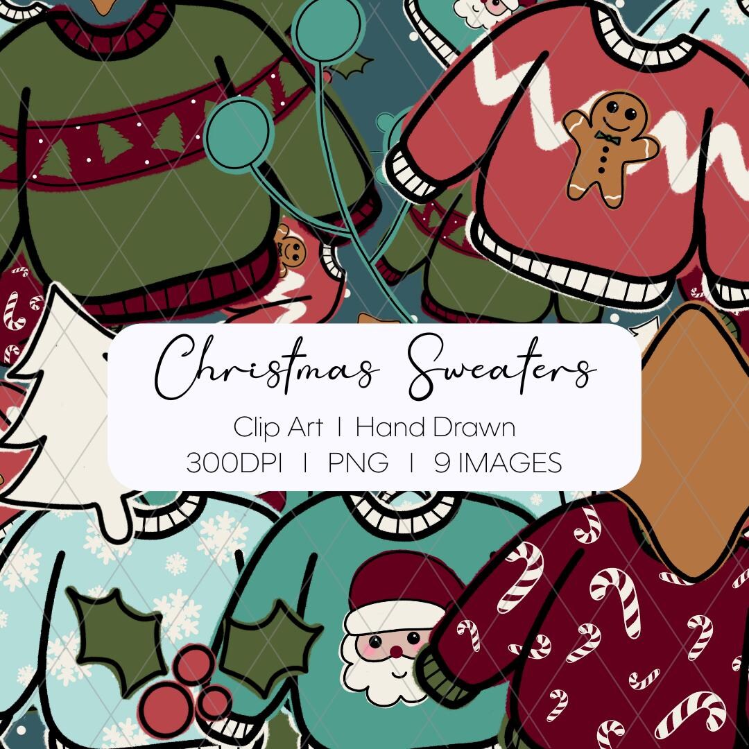 Christmas Sweaters Clip Art Bundle, Hand Drawn, Images, PNG, Files ...