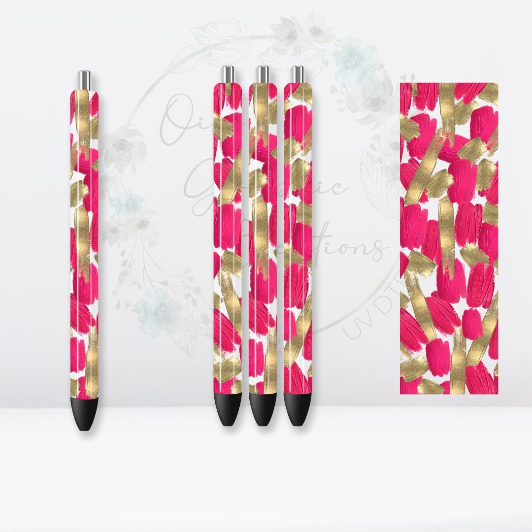 Pink & Gold Pen UV DTF Decal, Pen Decal, Pen Wrap, Ball Point Pen ...