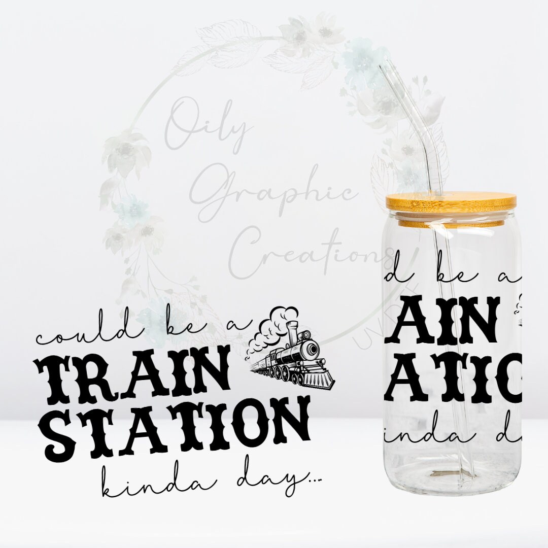 Train Station UV DTF Wrap, 16oz Glass Can Wrap, Glass Cup, Transfer ...