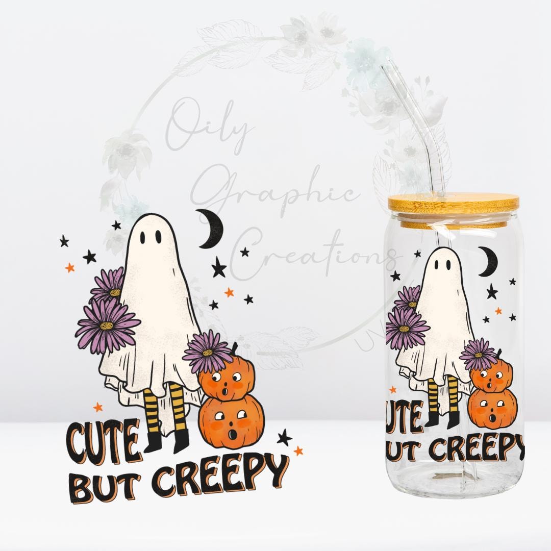 Cute but Creepy UV DTF 4in Decal, 16oz Glass Can Decal, Glass Cup ...